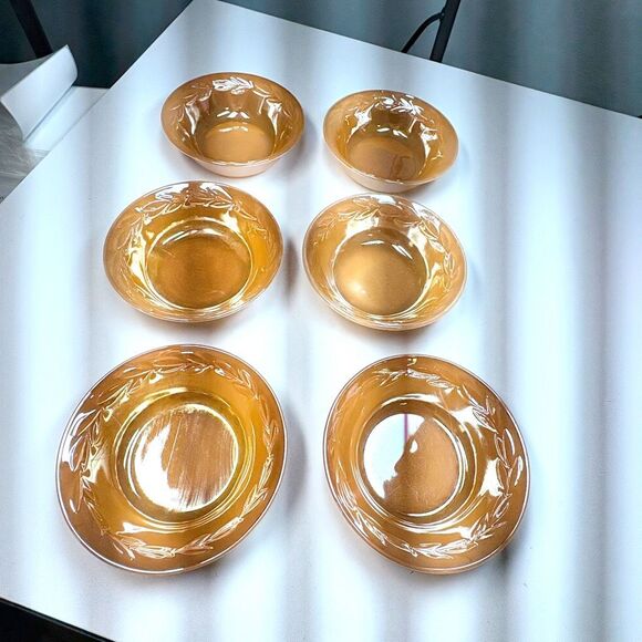 Fire King | Dining | Vintage Fireking Peach Luster Laurel Bowls Set Of ...